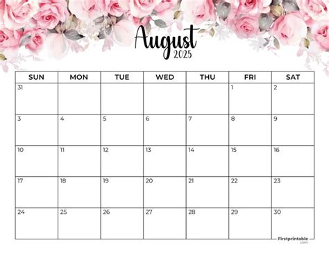 August 2025 Calendar Floral 01 Free Printable Calendar Templates