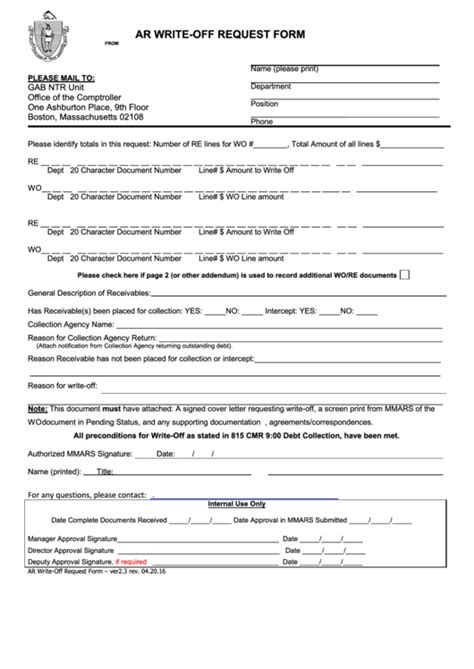 Ar Write Off Request Form Printable Pdf Download