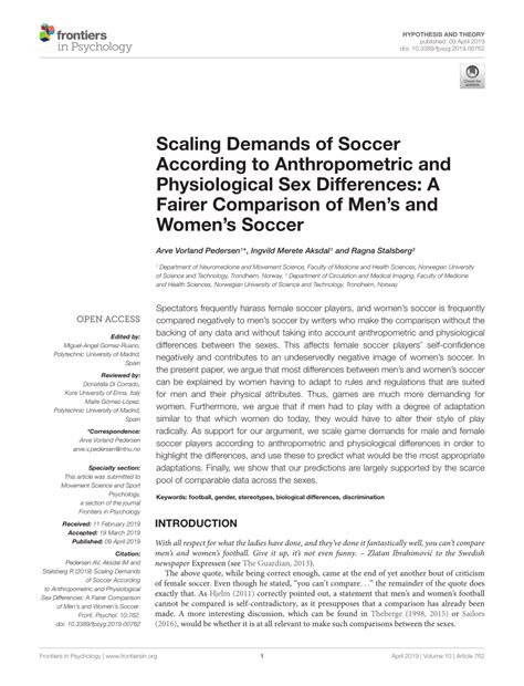 Pdf Scaling Demands Of Soccer According To Anthropometric And Physiological Sex Differences A