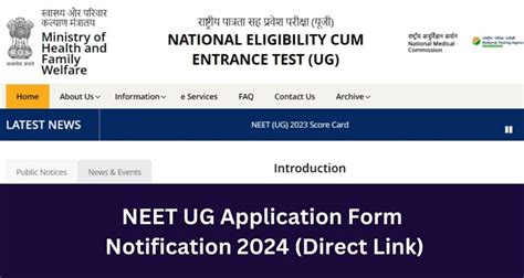 NEET UG Application Form 2024 Direct Link MBBS BDS Notification Neet Nta Nic In