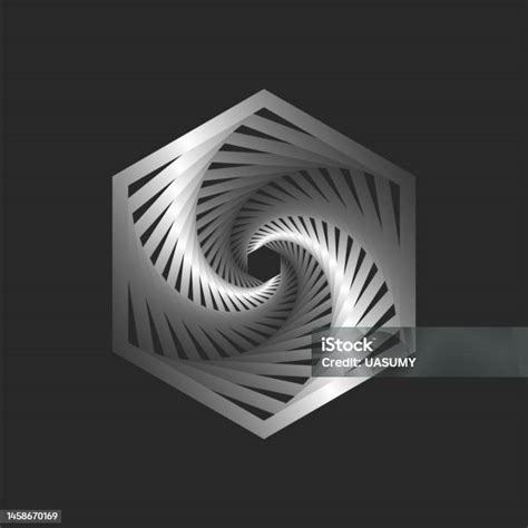육각형 로고 나선형 원근법 패턴 비틀림 신비로운 포털 프랙탈 기하학적 모양 아트워크 최면 형태 디자인 템플릿 0명에 대한 스톡
