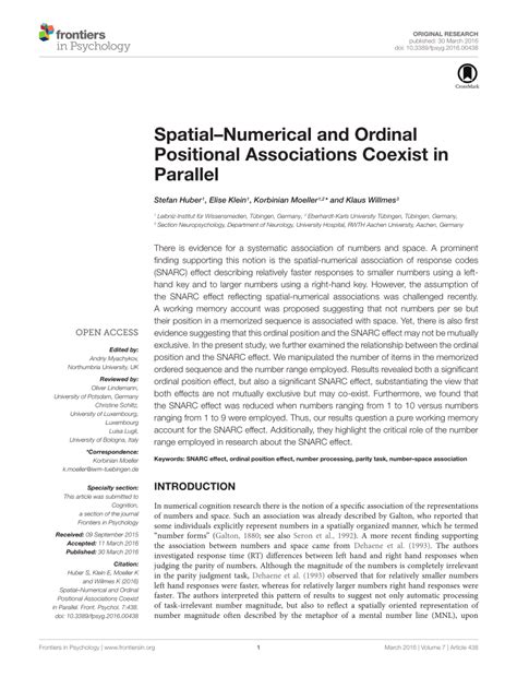 Pdf Spatialnumerical And Ordinal Positional Associations Coexist In Parallel