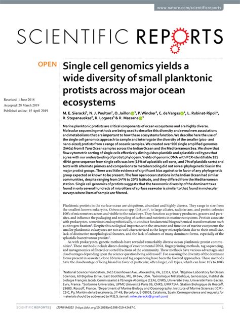 Pdf Single Cell Genomics Yields A Wide Diversity Of Small Planktonic Protists Across Major