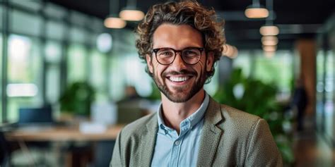 Premium Photo Handsome Male Software Developer In A Modern Office Radiating Confidence With A