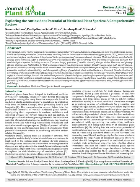 Exploring The Antioxidant Potential Of Medicinal Plant Species A Comprehensive Review Pdf