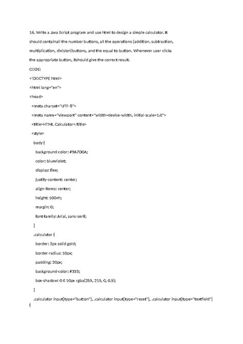 Htmlassign Html Practice Files 16 Write A Java Script Program And Use Html To Design A