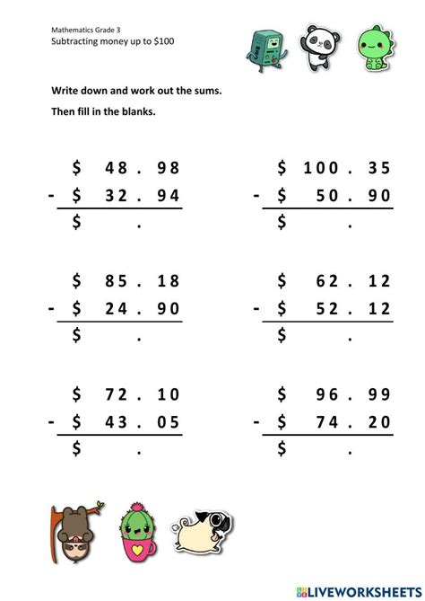 Subtracting Money Worksheet Live Worksheets Worksheets Library