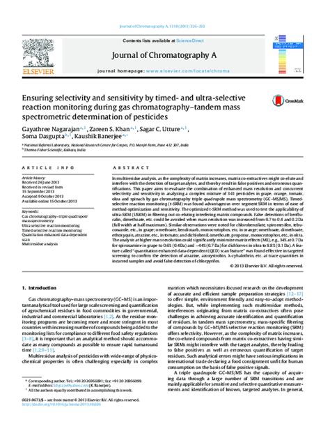 Pdf Ensuring Selectivity And Sensitivity By Timed And Ultra Selective Reaction Monitoring