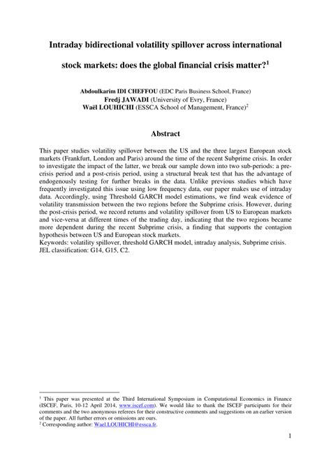 Pdf Intraday Bidirectional Volatility Spillover Across International Stock Markets Does The
