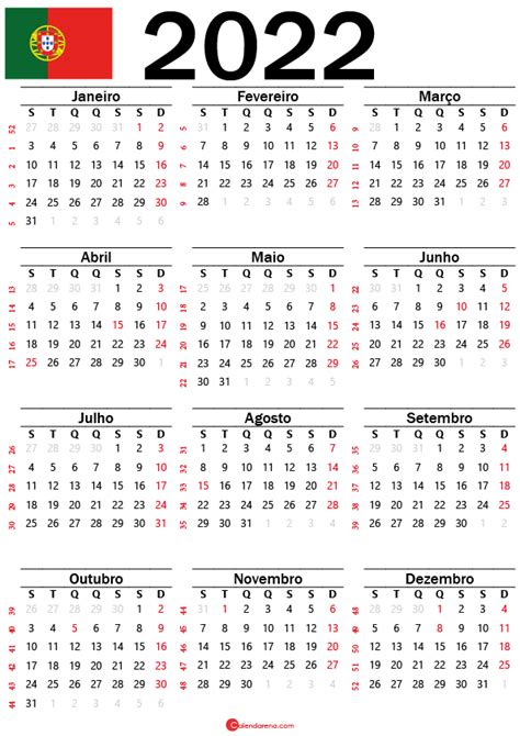 Calendário De Portugal 2022 Com Feriados Grátis