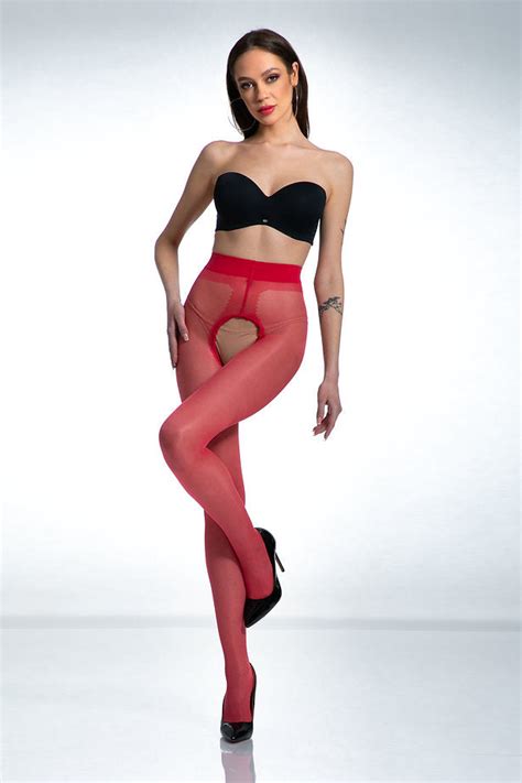 Amour Hip Gloss Open Gusset Tights 20 Denier Red Simply Hosiery Online