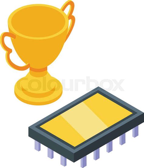 gold cup processor icon isometric vector laptop code compu colourbox