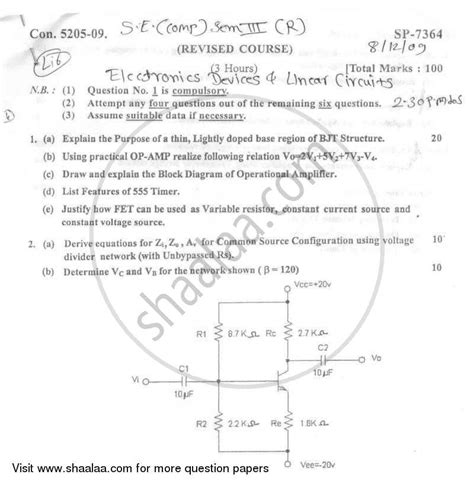 Electronics Devices And Linear Circuits BE Computer Engineering Semester SE Second