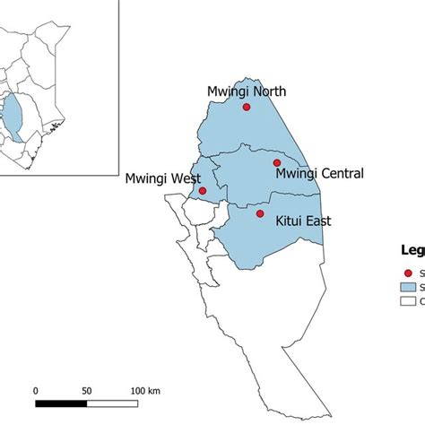Map Of Kitui County Showing The Study Areas And Sites Created Using