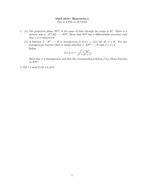 Homework 4 Questions Differentiable Manifolds Math 6510 Docsity