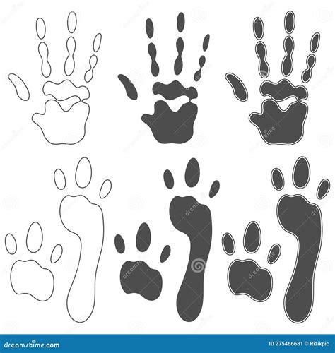 Set Of Black And White Illustration With Print Of Alien Hand And Feet Isolated Vector Objects