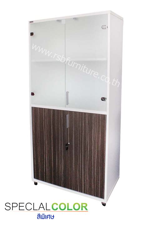 ตู้เอกสาร 4 ชั้น 2ชั้นบนบานเปิดกระจกฝ้า 2ชั้นล่างบานเปิดทึบ ขาเหล็ก ขนาด W80xd40xh165 Cm รหัส