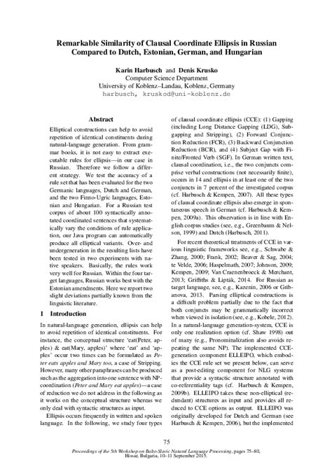 Pdf Distinctive Similarity Of Clausal Coordinate Ellipsis In Russian