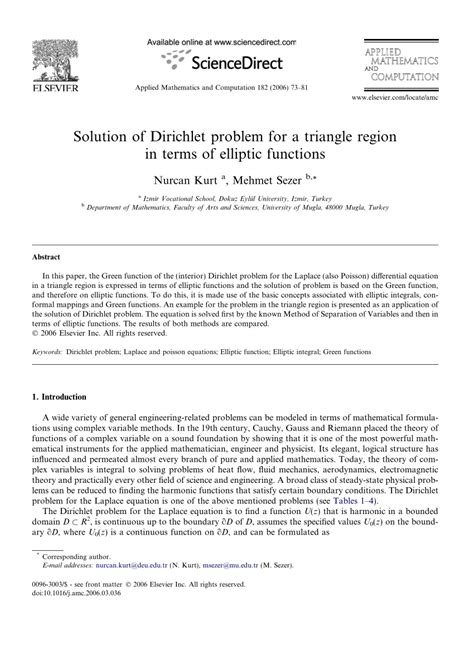 Pdf Solution Of Dirichlet Problem For A Triangle Region In Terms Of Elliptic Functions