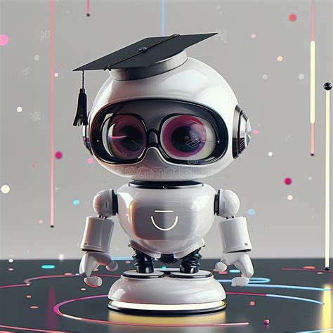 3d Rendering Of A Robot With Graduation Cap And Futuristic Aesthetic Stock Illustration