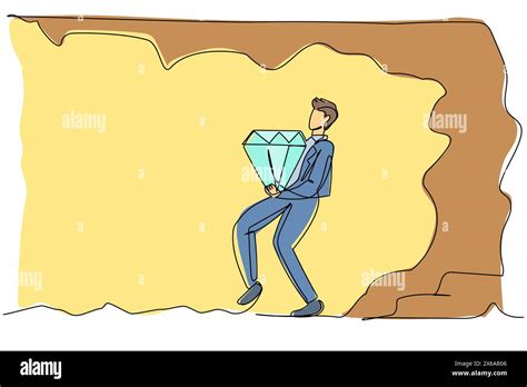 Single One Line Drawing Attractive Businessman Carrying Big Diamond