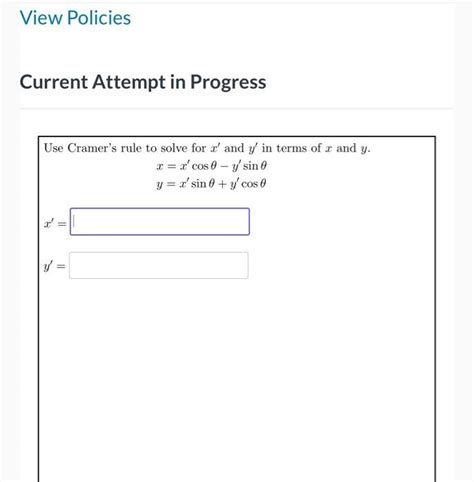 solved current attempt in progress use cramer s rule to