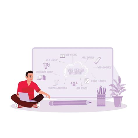 Man Making Web Design And Development Charts With Keywords And Icons Using His Laptop Web