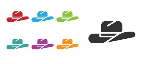 흰색 배경에 고립 된 검은 서양 카우보이 모자 아이콘 다채로운 아이콘을 설정합니다 벡터 일러스트레이션 가죽에 대한 스톡 벡터 아트 및 기타 이미지 Istock