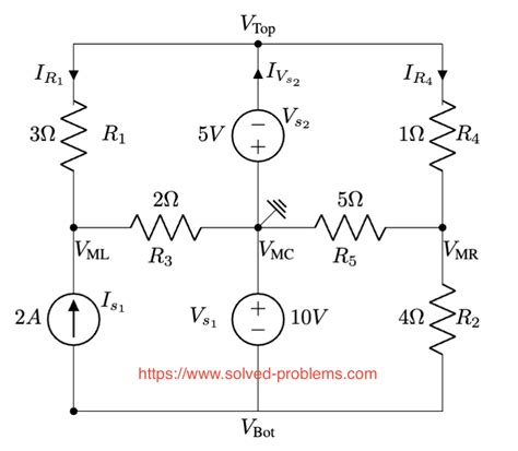Nodal Analysis Five Node Circuit Solved Problems