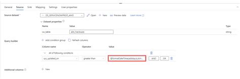 Azure Data Factory Servicenow Connector Copy Activity Dynamic Date
