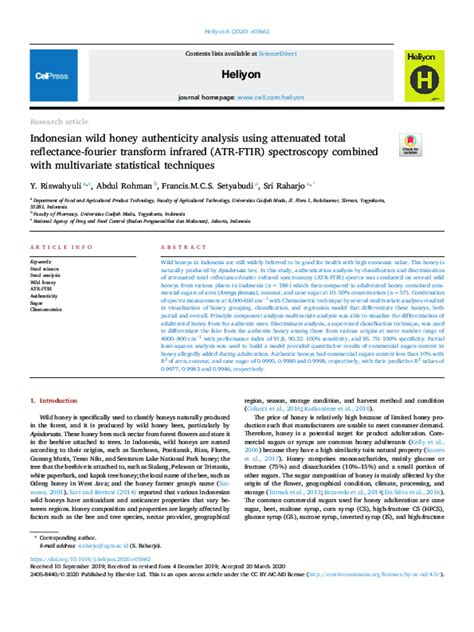 Pdf Indonesian Wild Honey Authenticity Analysis Using Attenuated Total Reflectance Fourier