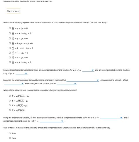Solved Suppose The Utility Function For Goods X And Y Is