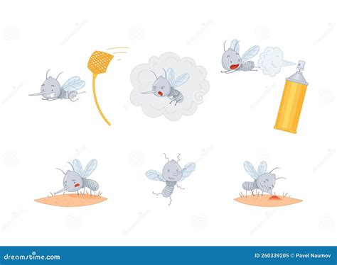 Personnages De Moustiques Drôles Et Mignons Dans Les Activités