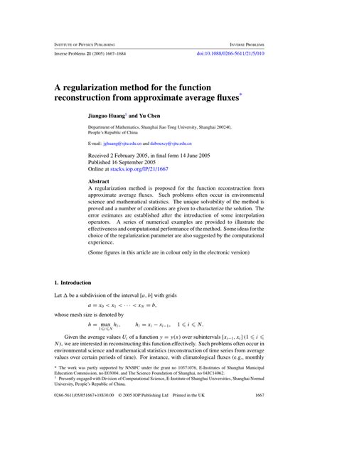 Pdf A Regularization Method For The Function Reconstruction From