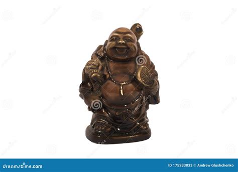 Wooden Netsuke Figure Buddha Isolated On White Background Stock