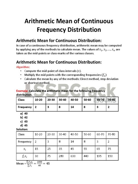 Arithmetic Mean Of Continuous Frequency Distribution Pdf Mean Arithmetic