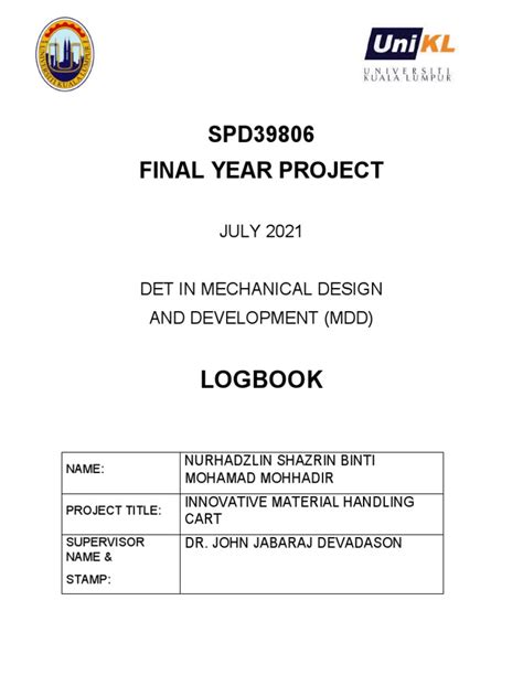Fyp Logbook Week 1 5 Marked Nurhadzlin Pdf