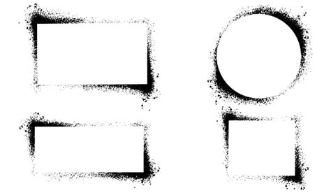 그런지 스텐실 프레임 세트 스프레이 페인트 프레임 잉크 튄 질감 및 스텐실은 흰색 위에 검은 색으로 스프레이 위에 테두리를 둡니다 벡터 그림입니다 0명에 대한 스톡 벡터