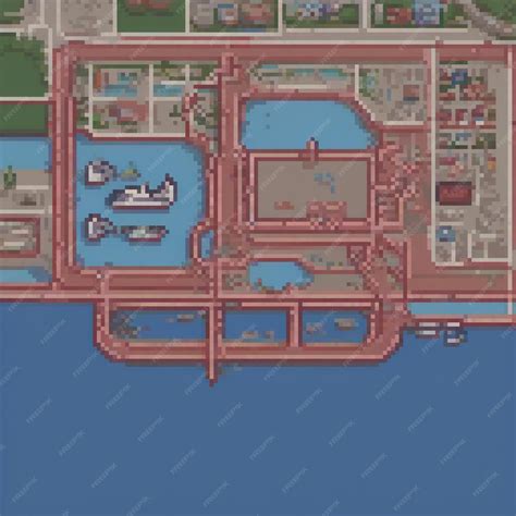 Pixel Art City Map With Boats On Water Premium Ai Generated Image