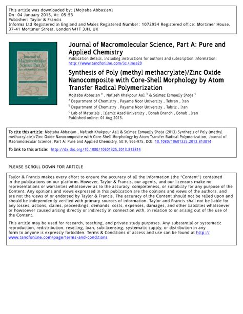 Pdf Synthesis Of Poly Methyl Methacrylatezinc Oxide Nanocomposite