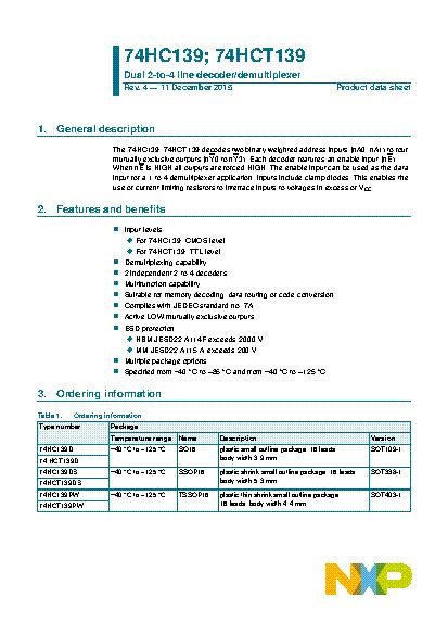 74HC139D 653 Datasheet Decoder Demultiplexer HC Family 2 Gate 2 Input