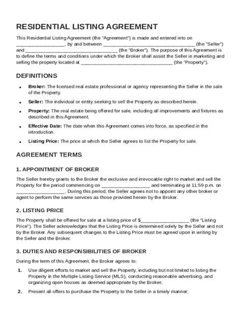 Listing Agreement Template Form Fill Out And Sign Printable Pdf