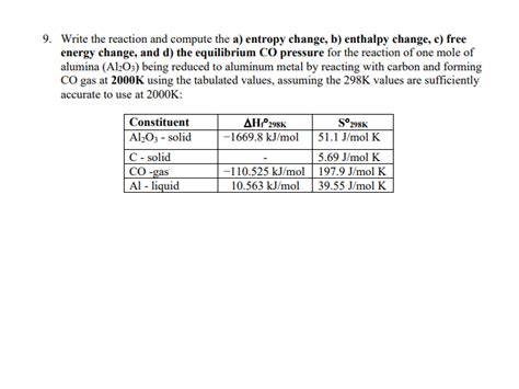 Solved 9 Write The Reaction And Compute The A Entropy