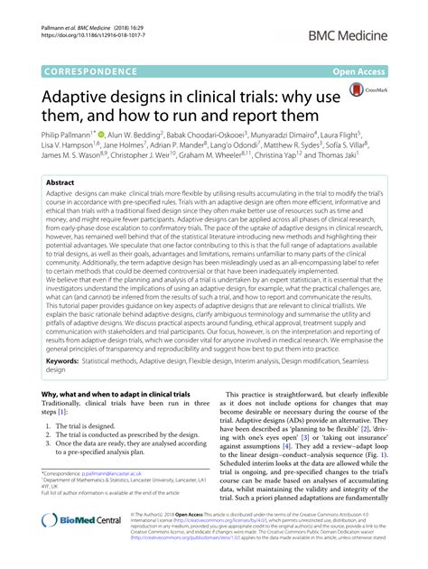 Adaptive Designs In Clinical Trials Why Use Them And How To Run And Report Them Philip