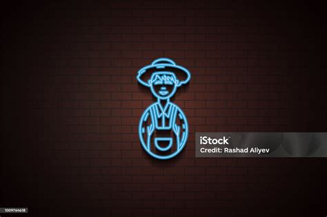 아바타 농부 아이콘 네온 스타일입니다 아바타 모음 아이콘 중 하나는 Ui Ux에 대 한 사용할 수 있습니다 0명에 대한 스톡 벡터 아트 및 기타 이미지 Istock