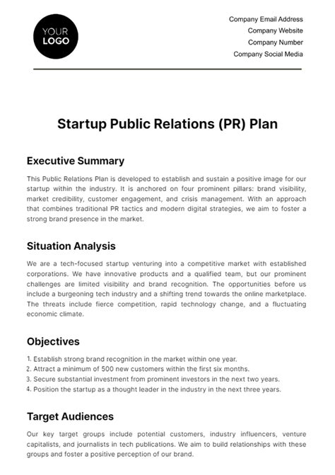 Free Startup Public Relations Pr Plan Template To Edit Online