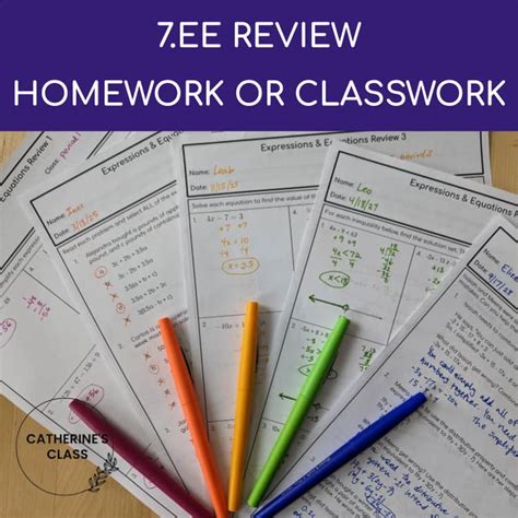 7th Grade Math Expressions And Equations Review Worksheets By Catherines