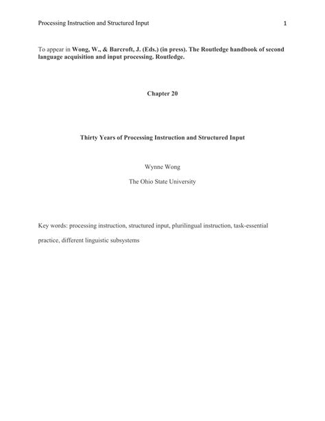 Pdf Thirty Years Of Processing Instruction And Structured Input