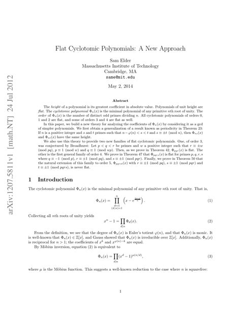 Pdf Flat Cyclotomic Polynomials A New Approach