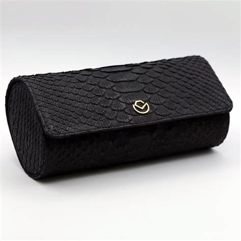 crm python leather triple watch roll [black black] crm jewelers